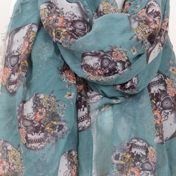 D&Y | Accessories | Huge 45 X 74 Skull Scarf Green Floral Skeleton ...
